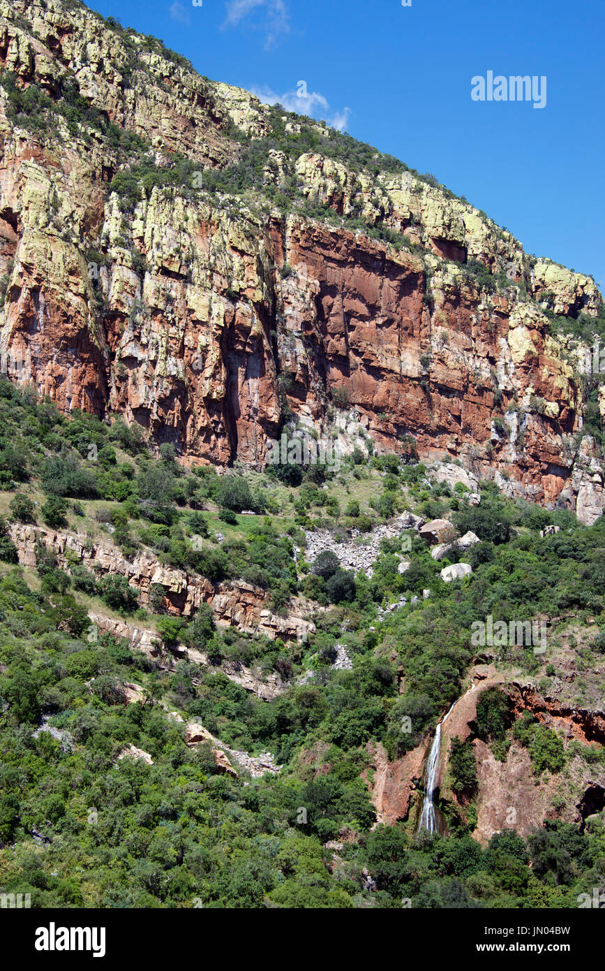 Rugged cliff face and waterfall Northern Drakensberg Escarpment Limpopo ...