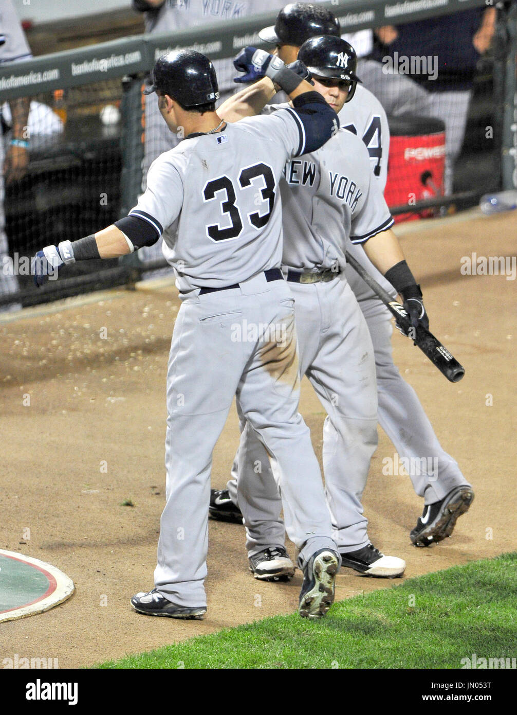 New York Yankees right fielder Nick Swisher (33) celebrates with ...