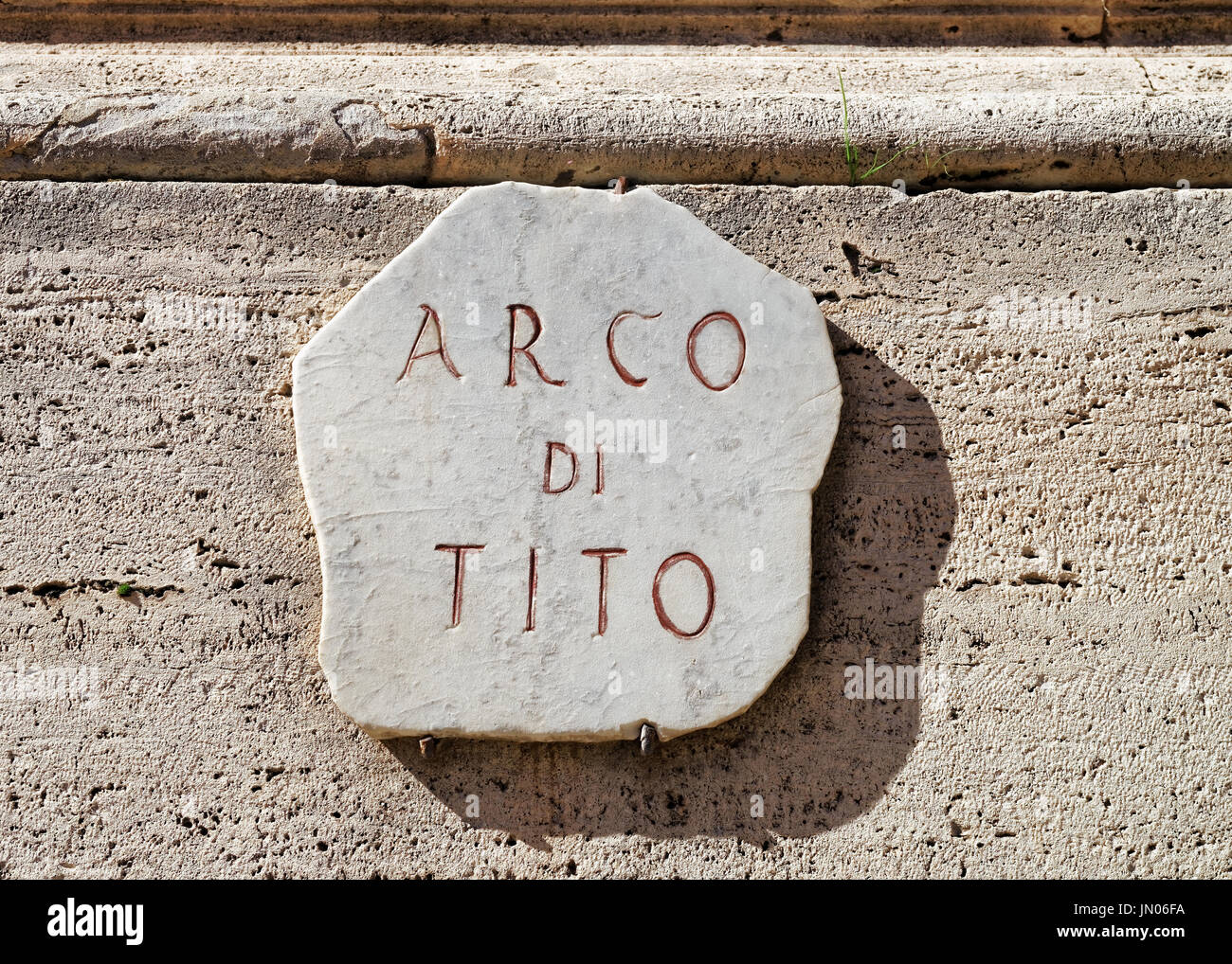 Arco di Tito sign on the Triumphal Arch of Titus in Rome, Italy Stock ...