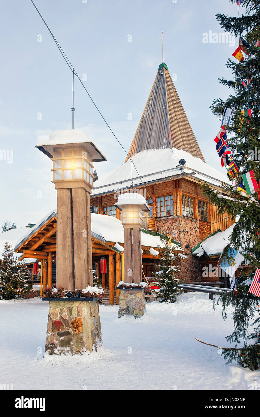 Santa Claus Office at Santa Village with Christmas trees in Finnish ...