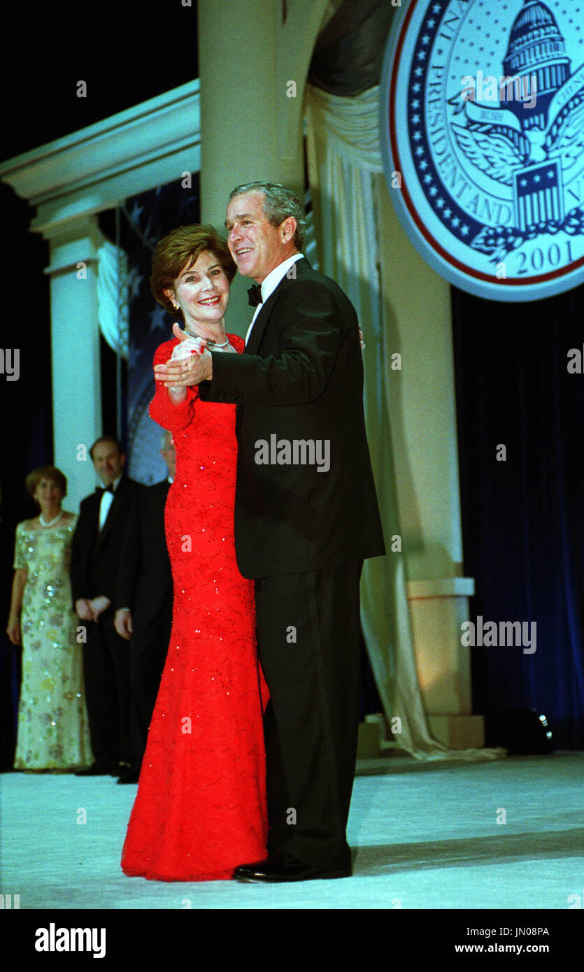 United States President George W. Bush and First Lady Laura Bush dance ...