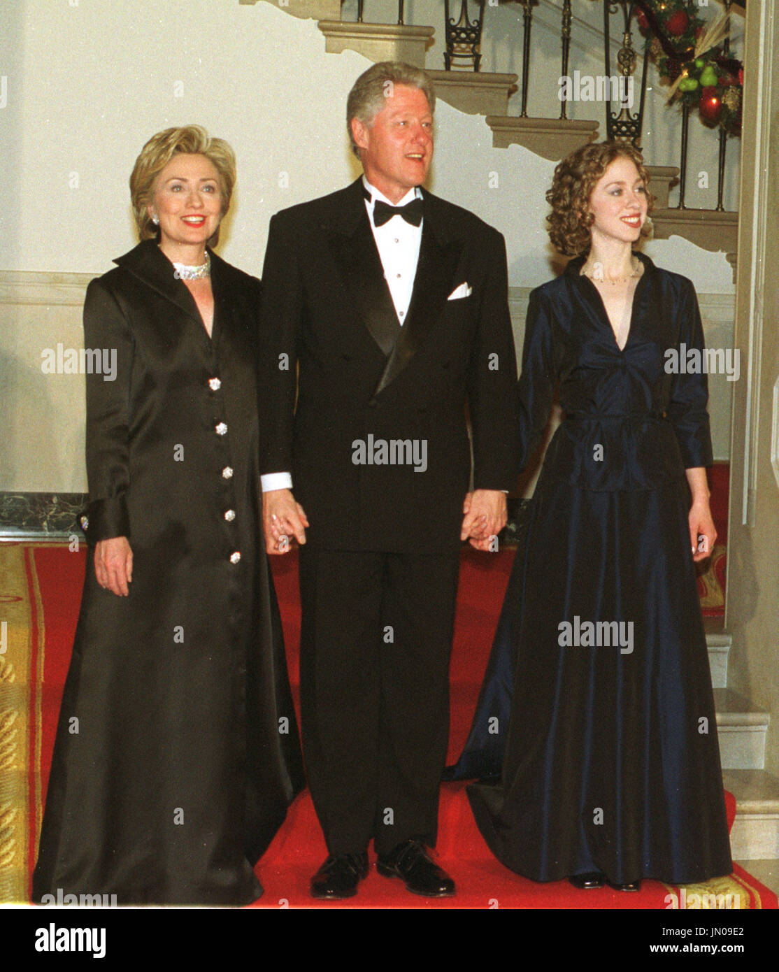 The First Family descends the Grand Staircase to meet their guests at ...