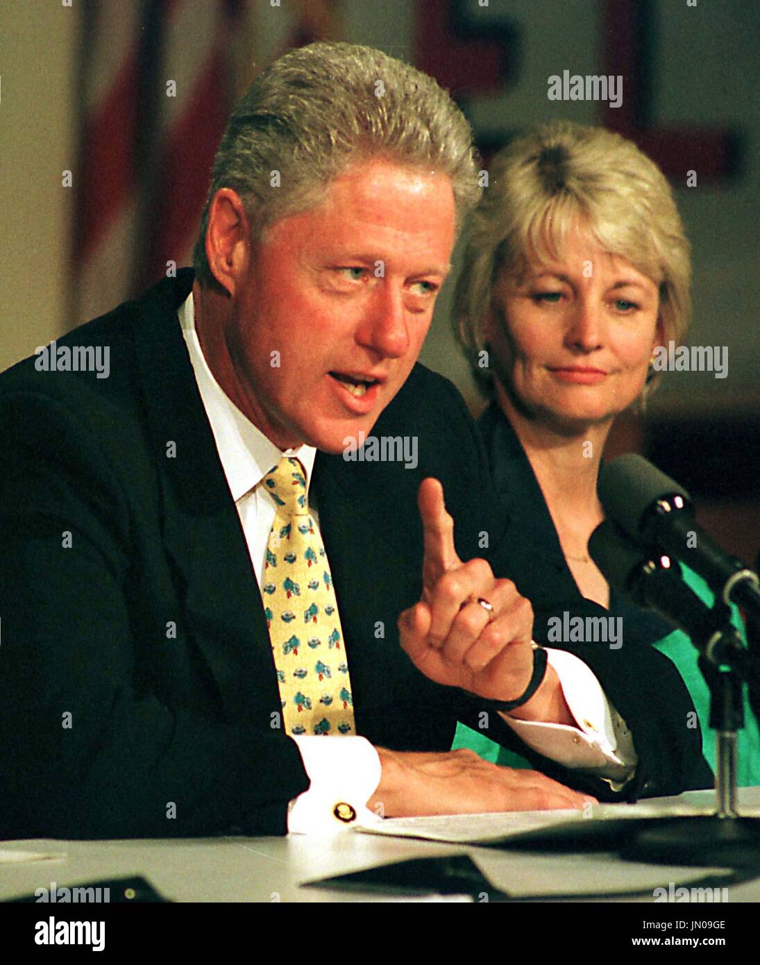 United States President Bill Clinton makes a point during a ...