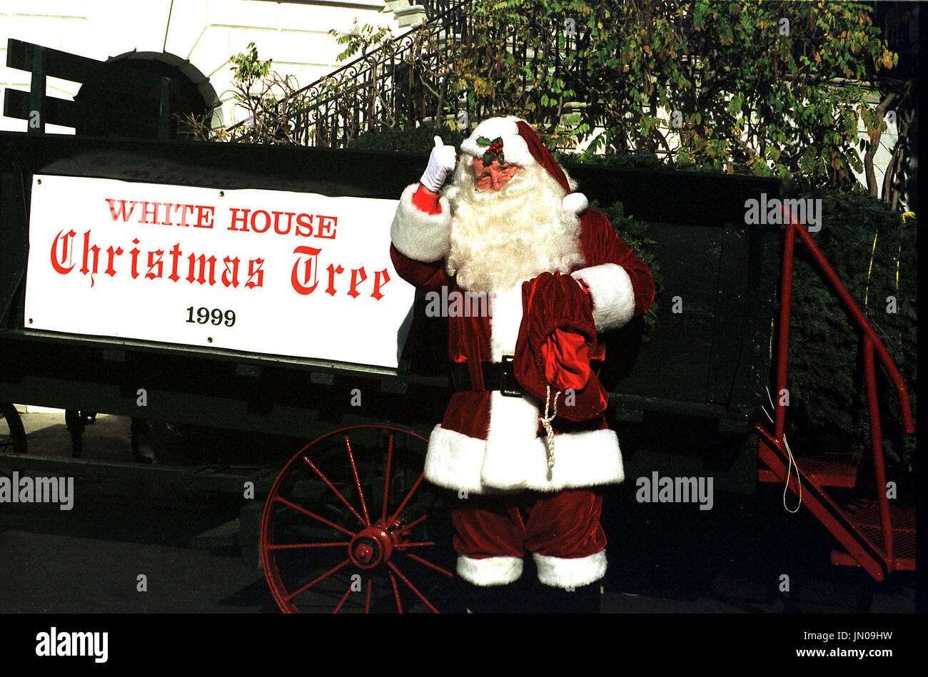 "Santa Claus" welcomes the 1999 White House Christmas Tree on December ...