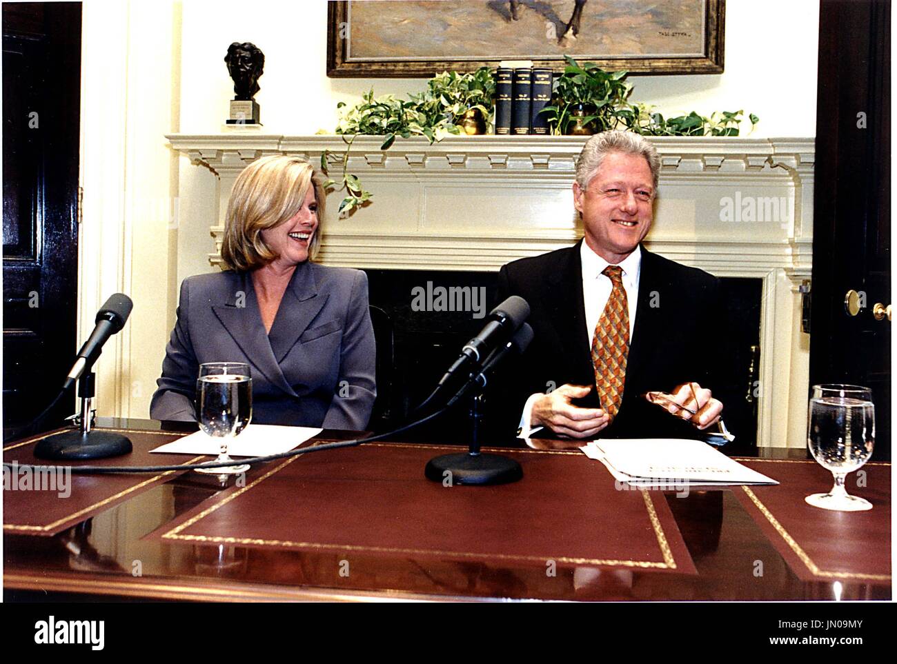 United States President Bill Clinton and Mrs. Al Gore (Tipper) tape the ...