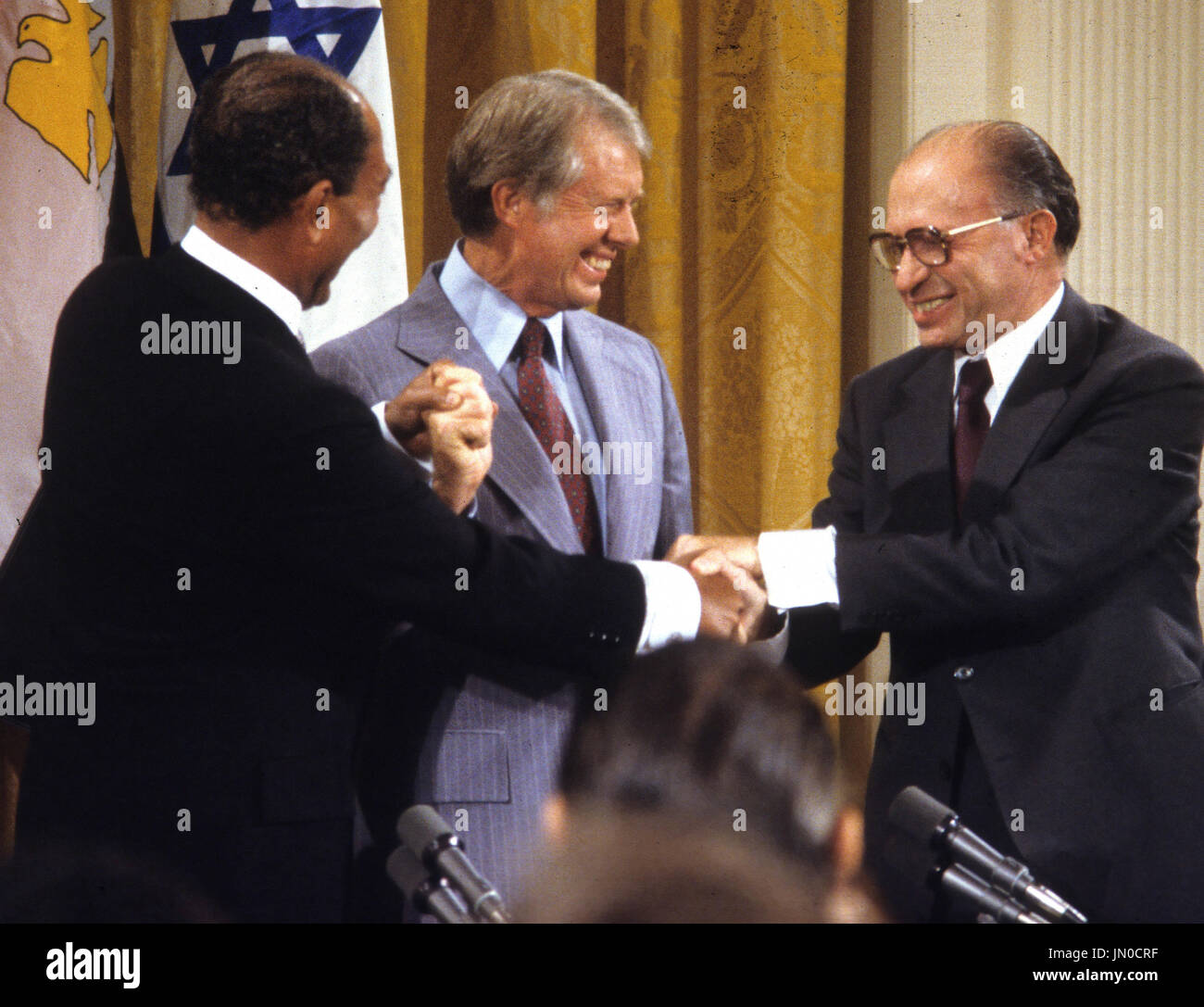 United States President Jimmy Carter, center, President Anwar Sadat of ...