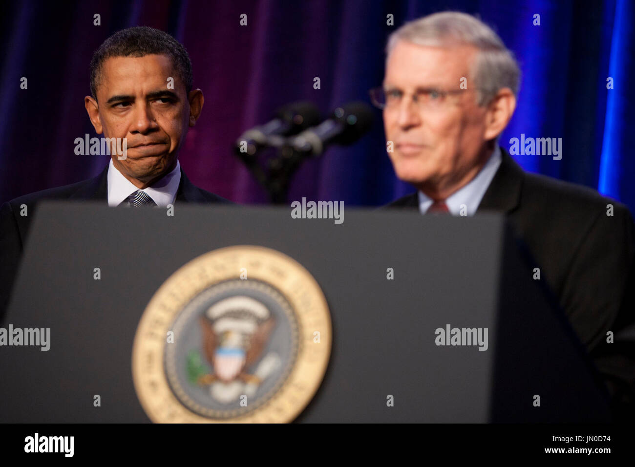 United States President Barack Obama is introduced by Ron Pollack ...