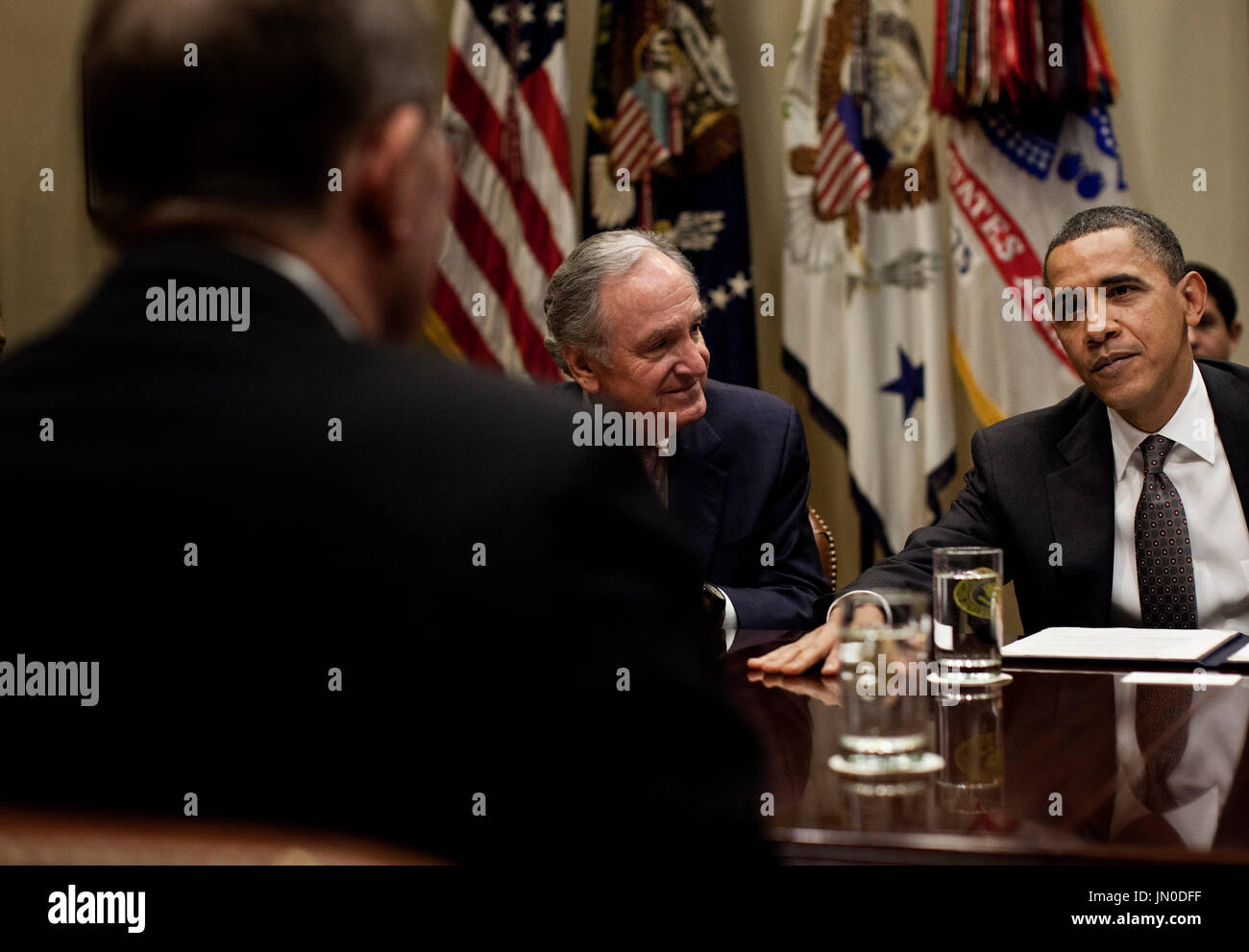 United States Senator Tom Harkin (Democrat of Iowa), left, listens as U ...