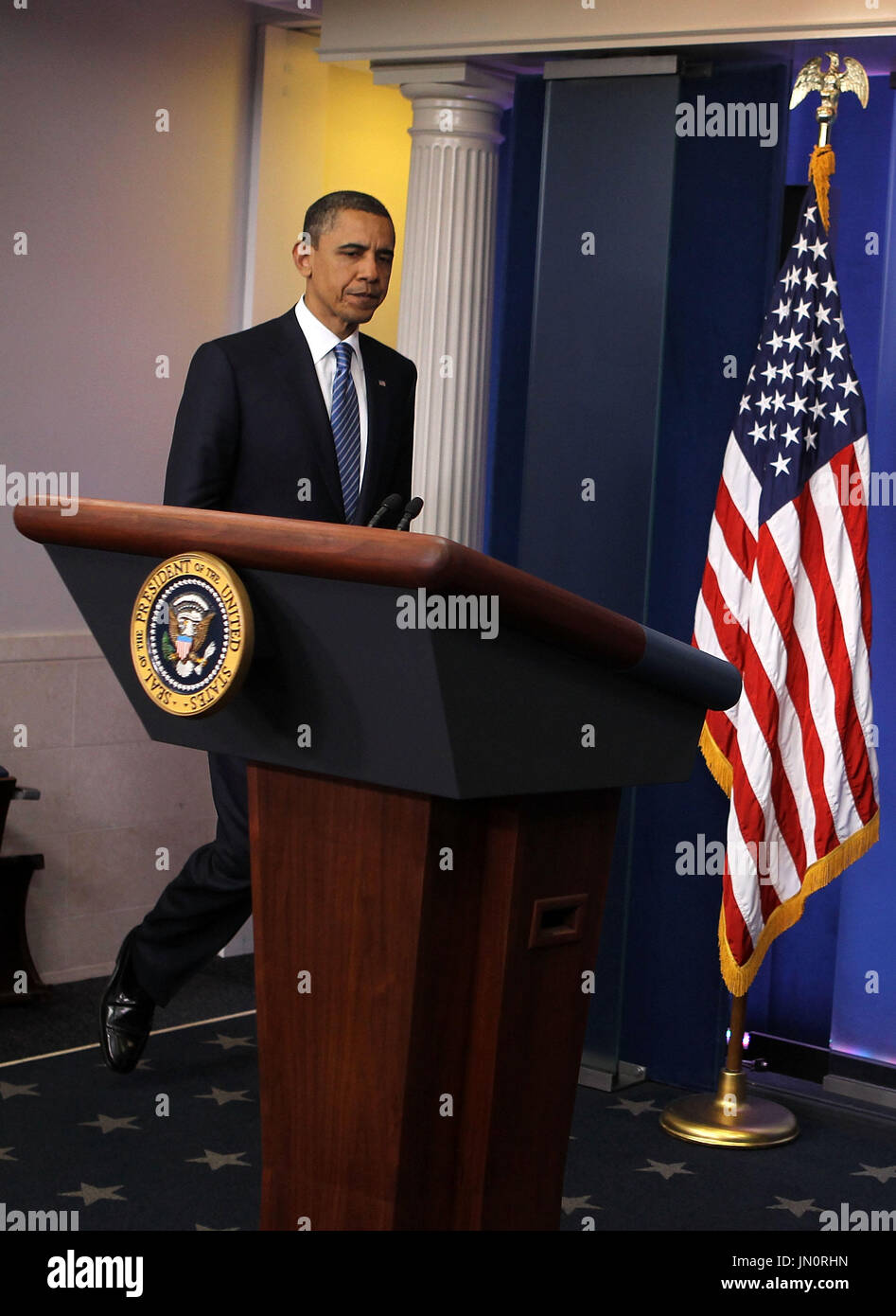 United States President Barack Obama approaches the podium to make a ...