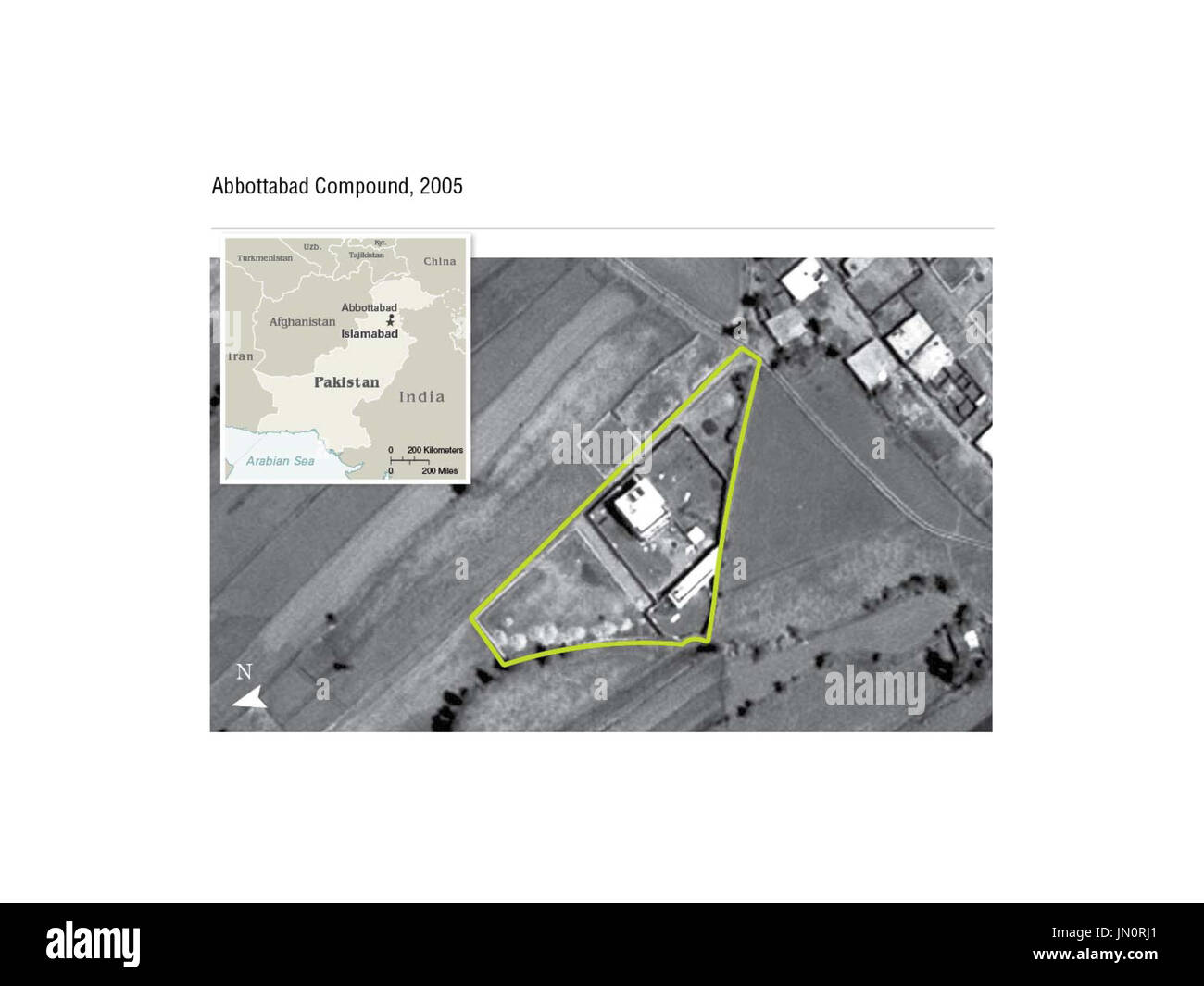 Aerial view of the Abbottabad Compound taken in 2005 where Osama bin ...