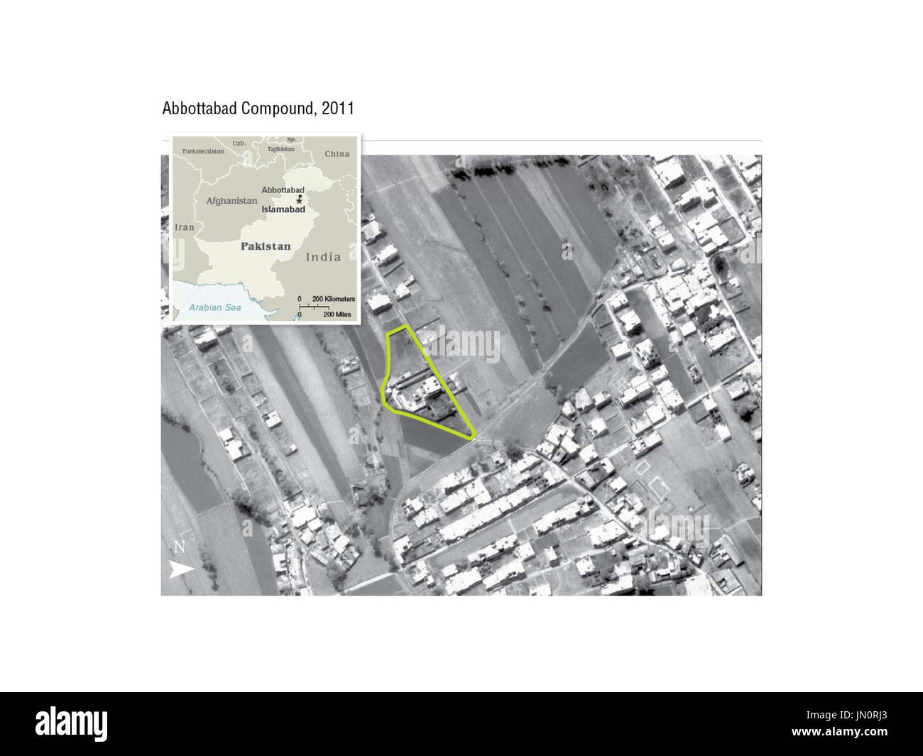 Aerial view of the Abbottabad Compound taken in 2011 where Osama bin ...