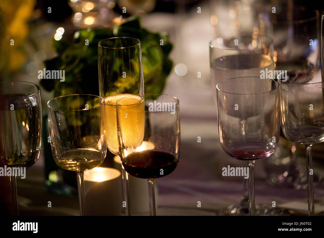 Wine glasses sit on a table during the State Dinner with United States ...