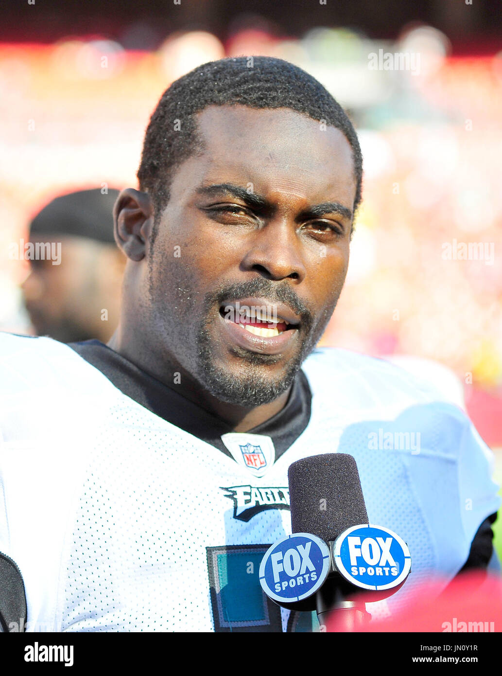 Philadelphia Eagles quarterback Michael Vick (7) is interviewed ...