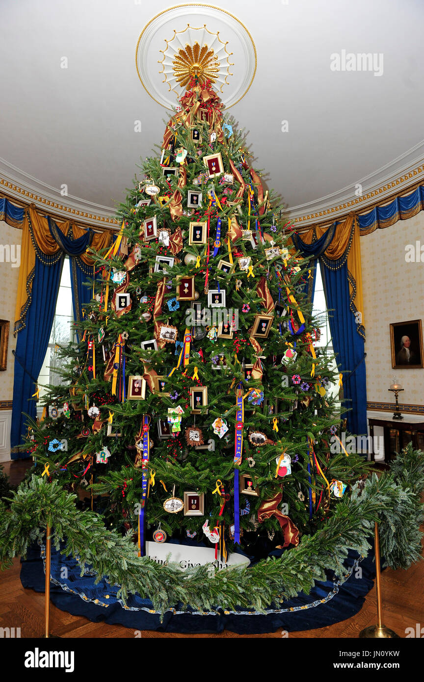 The Official White House Christmas tree is displayed in the Blue Room ...