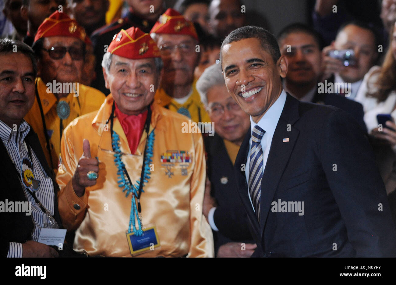 United States President Barack Obama poses with Navajo Code Talkers and ...