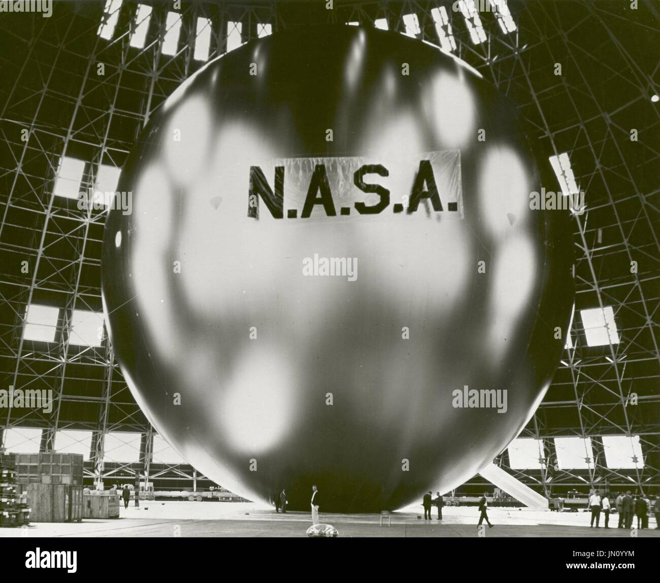 Echo II is shown here undergoing a tensile stress test in a dirigible ...