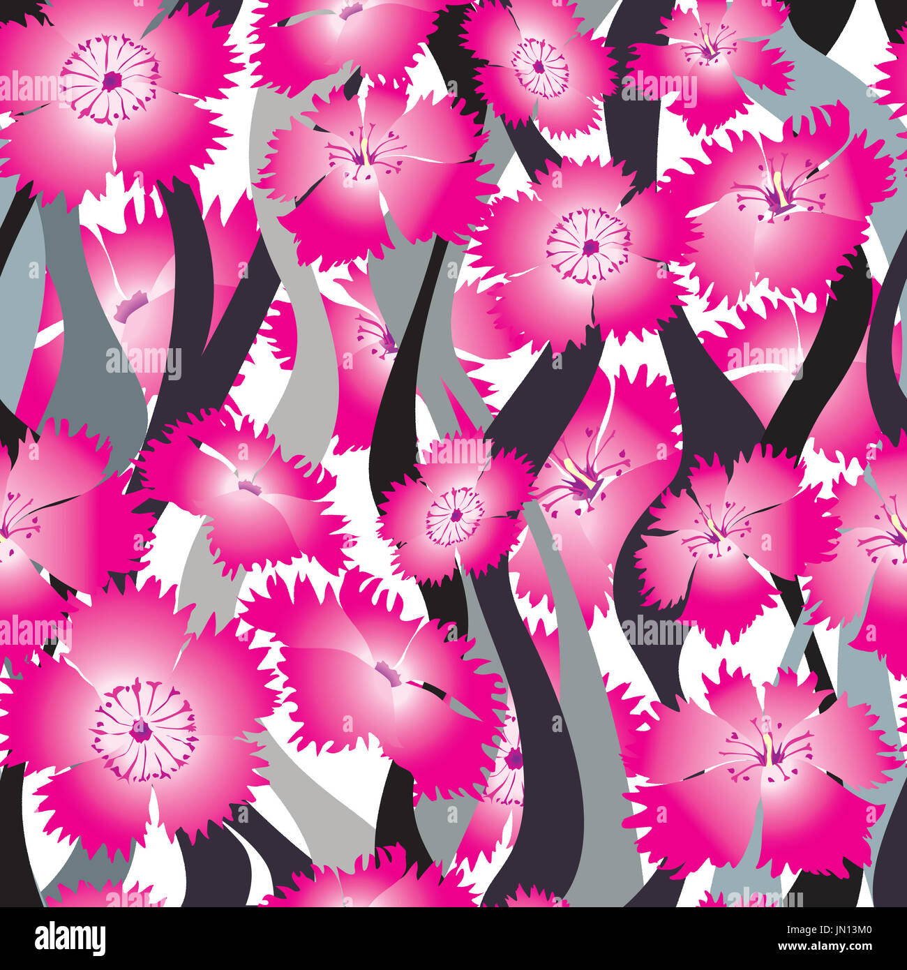 Flower wave seamless background. Floral pattern in retro 1960s style ...