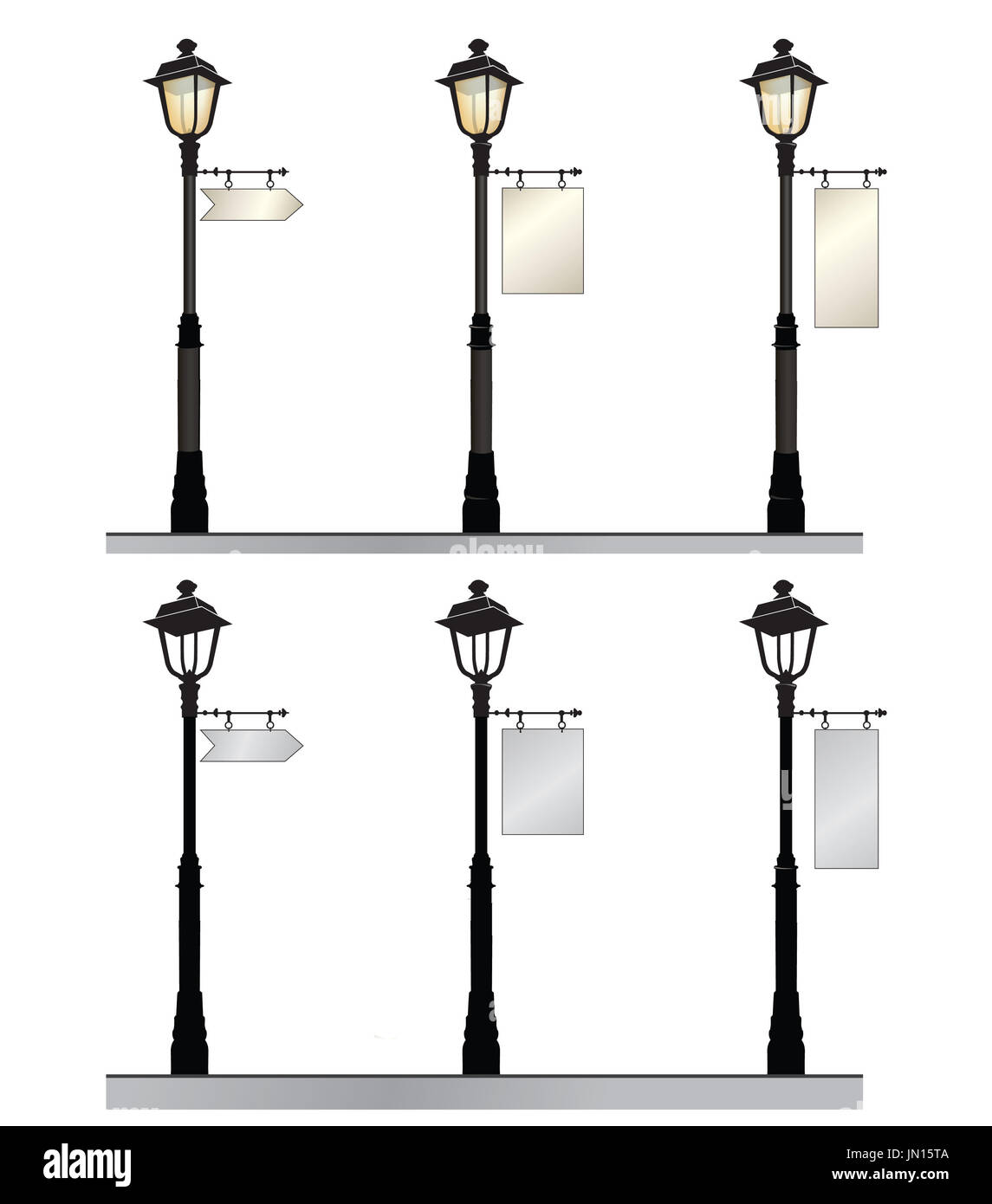 Street lamp set. Retro street lights with a sign for advertising Stock ...