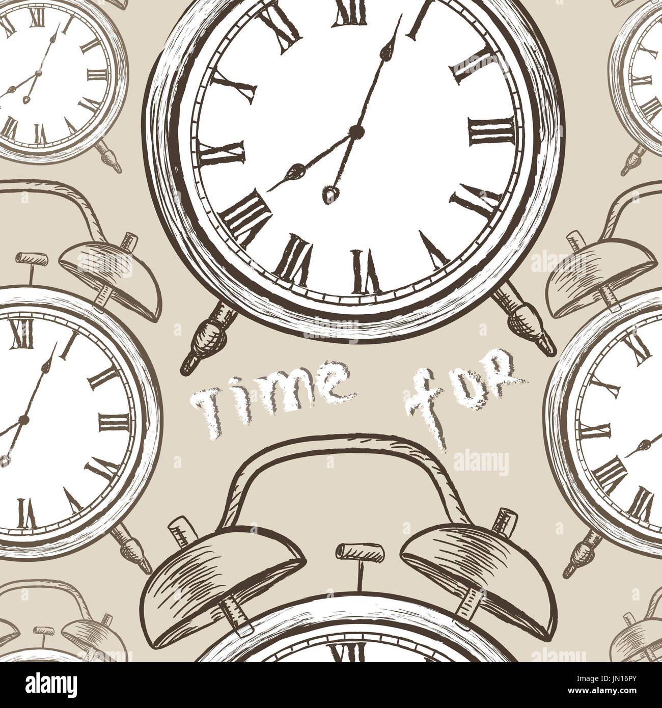 Clock seamless pattern. Time for wake up. Vintage watches background ...