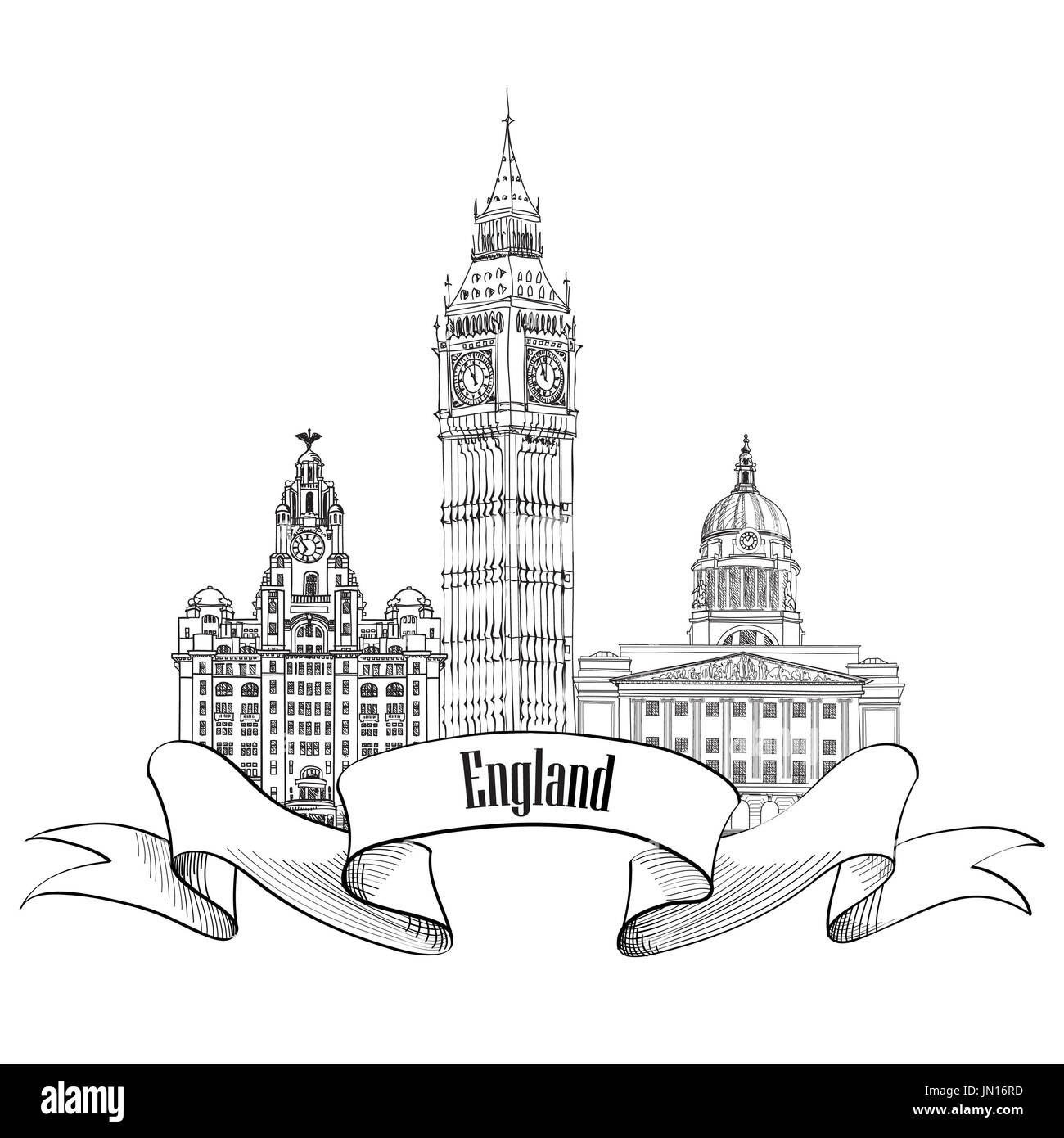 England label. Famous english architectural landmarks. Visit UK banner ...
