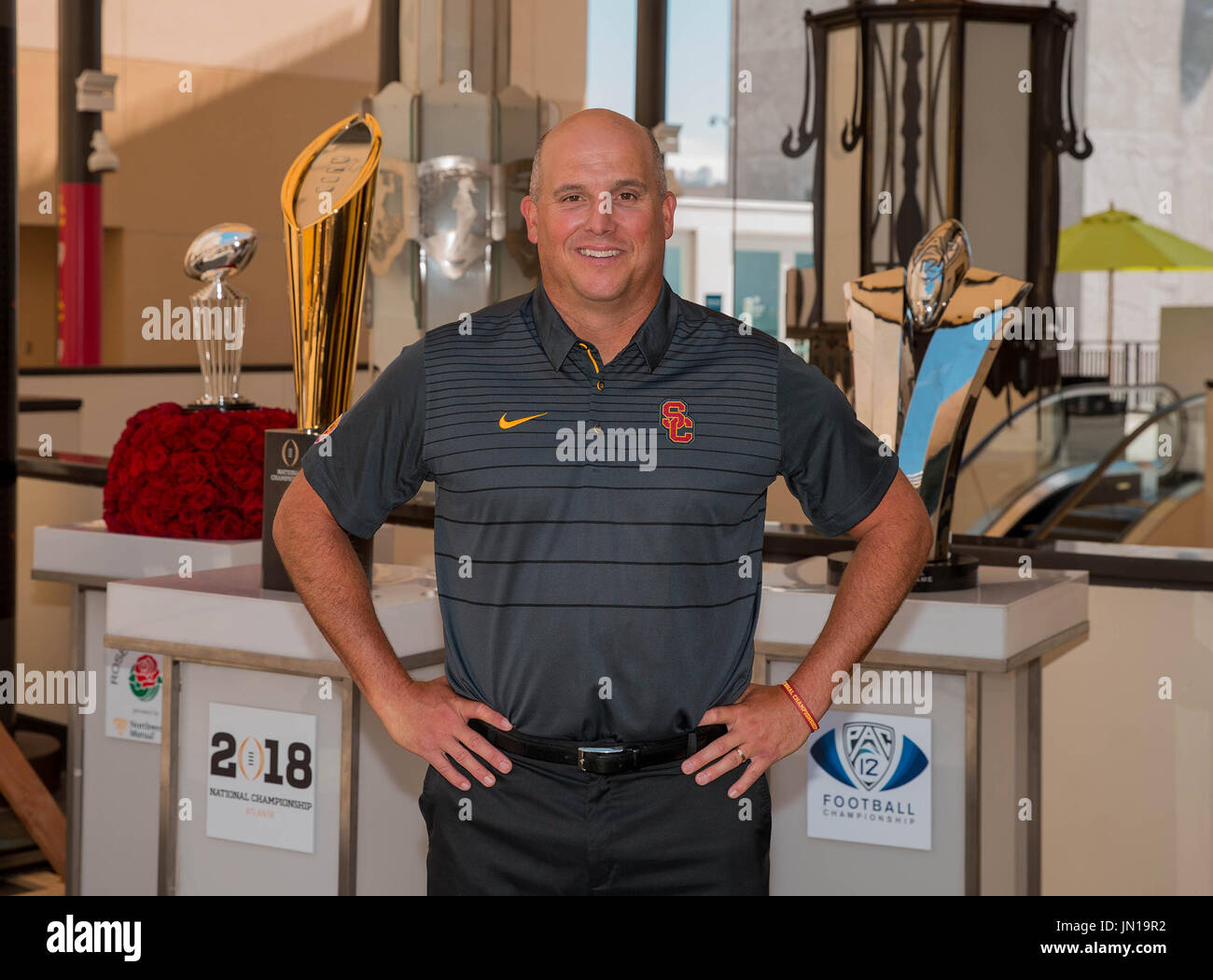 Hollywood, CA. 27th July, 2017. USC head coach Clay Helton poses for a ...