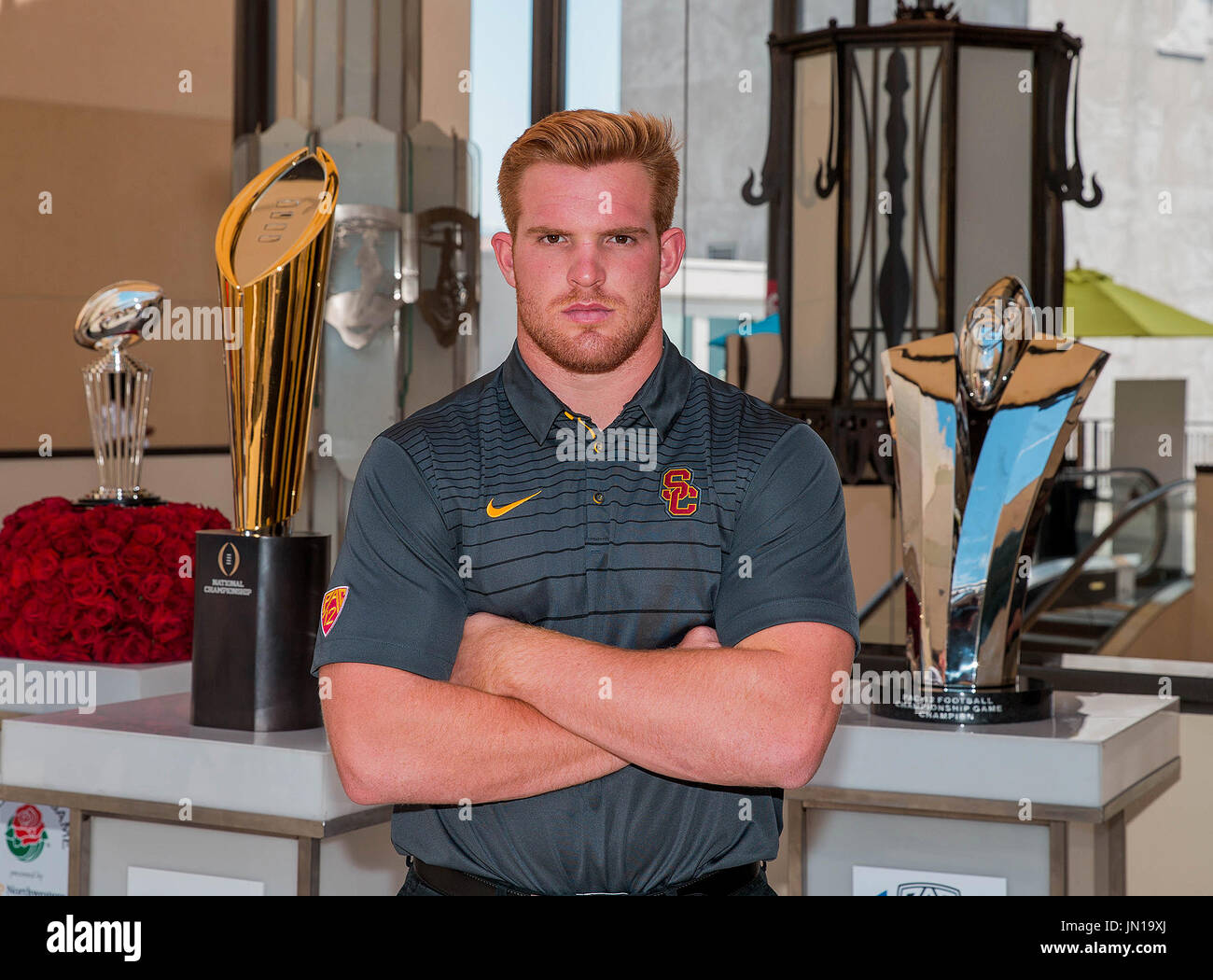Hollywood, CA. 27th July, 2017. USC linebacker Cameron Smith poses for ...