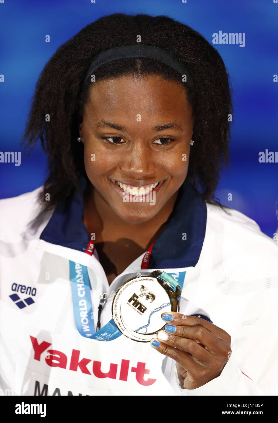 Budapest. 28th July, 2017. Gold medalist Simone Manuel of the United ...