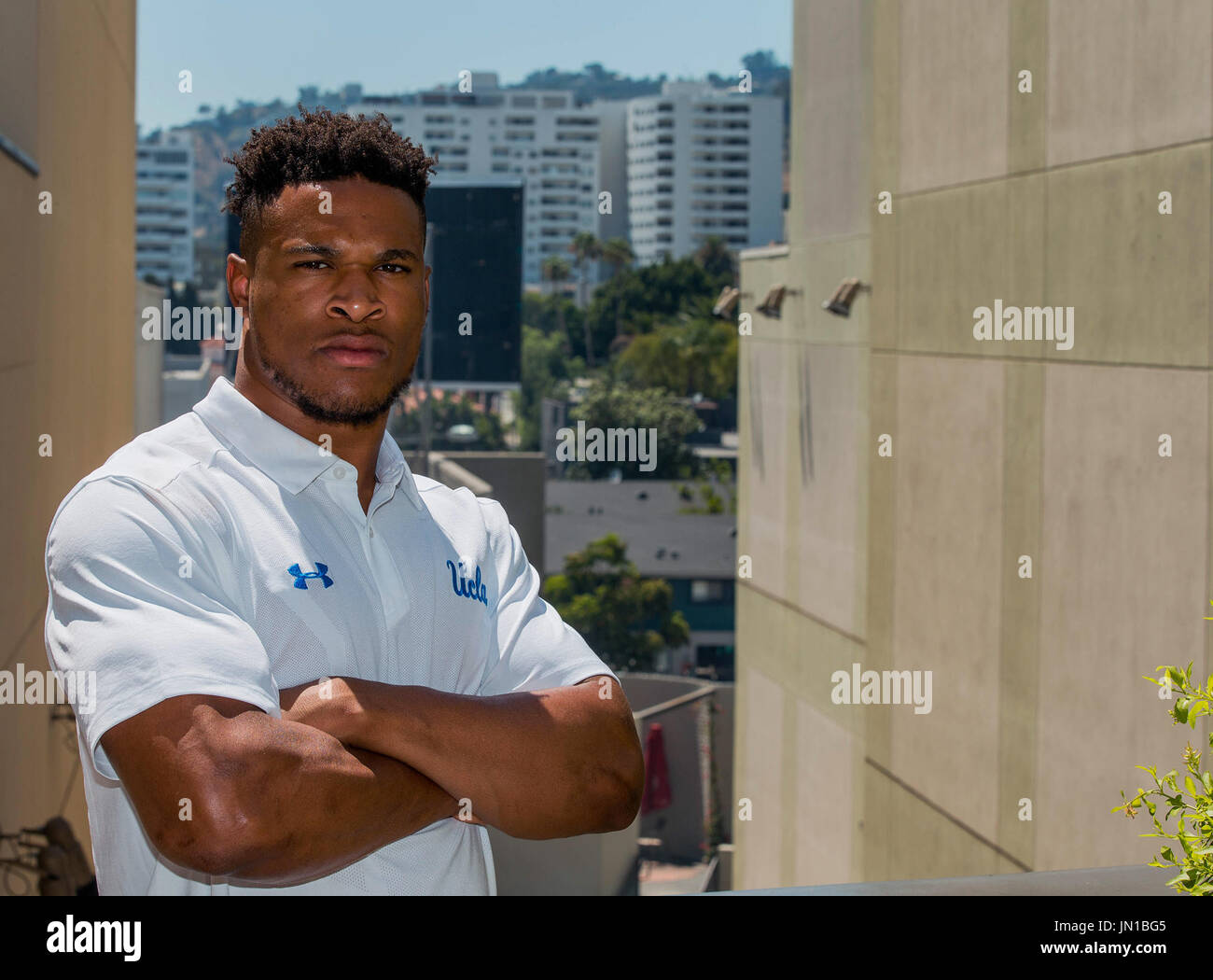 Hollywood, CA. 26th July, 2017. UCLA linebacker Kenny Young poses for a ...