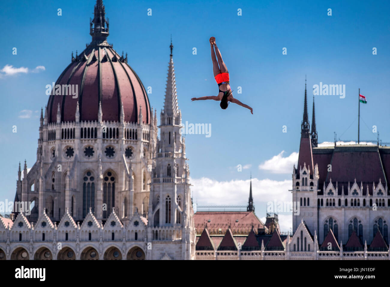 Budapest, Hungary. 29th July, 2017. A high diver does a test dive at ...