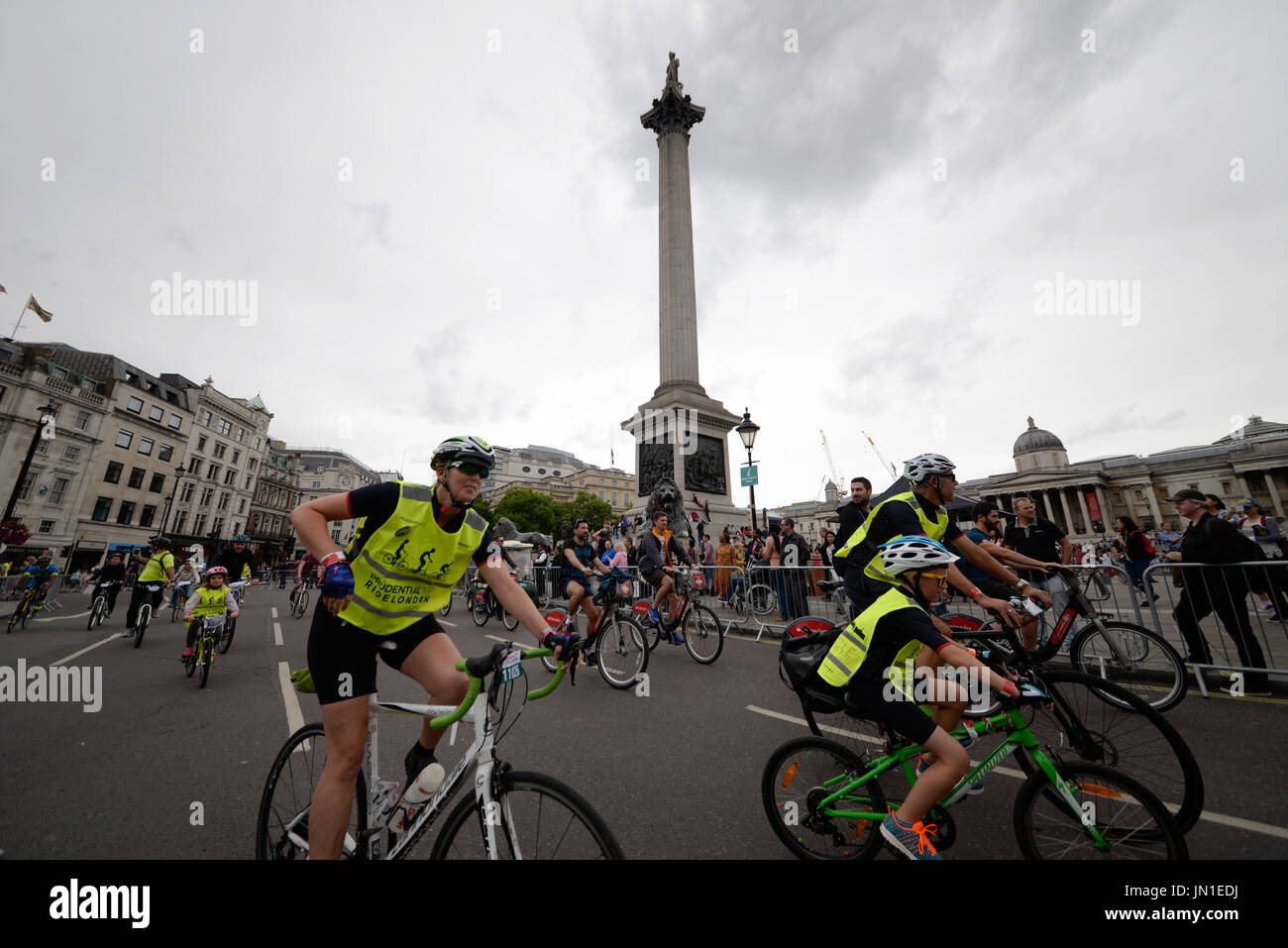 Ride London: Cyclists pass Trafalgar Square on the closed roads of the ...