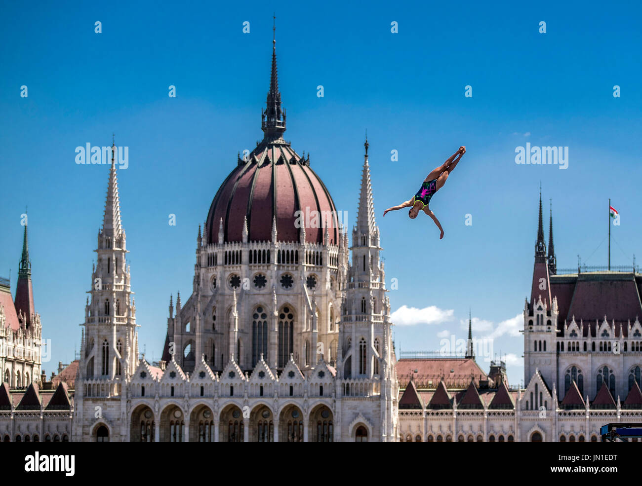 Budapest, Hungary. 29th July, 2017. A high diver does a test dive at ...