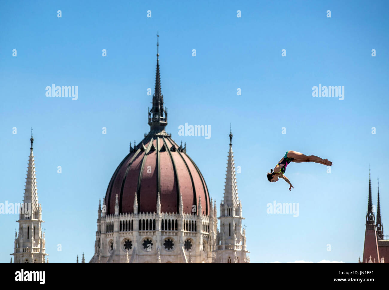 Budapest, Hungary. 29th July, 2017. A high diver does a test dive at ...