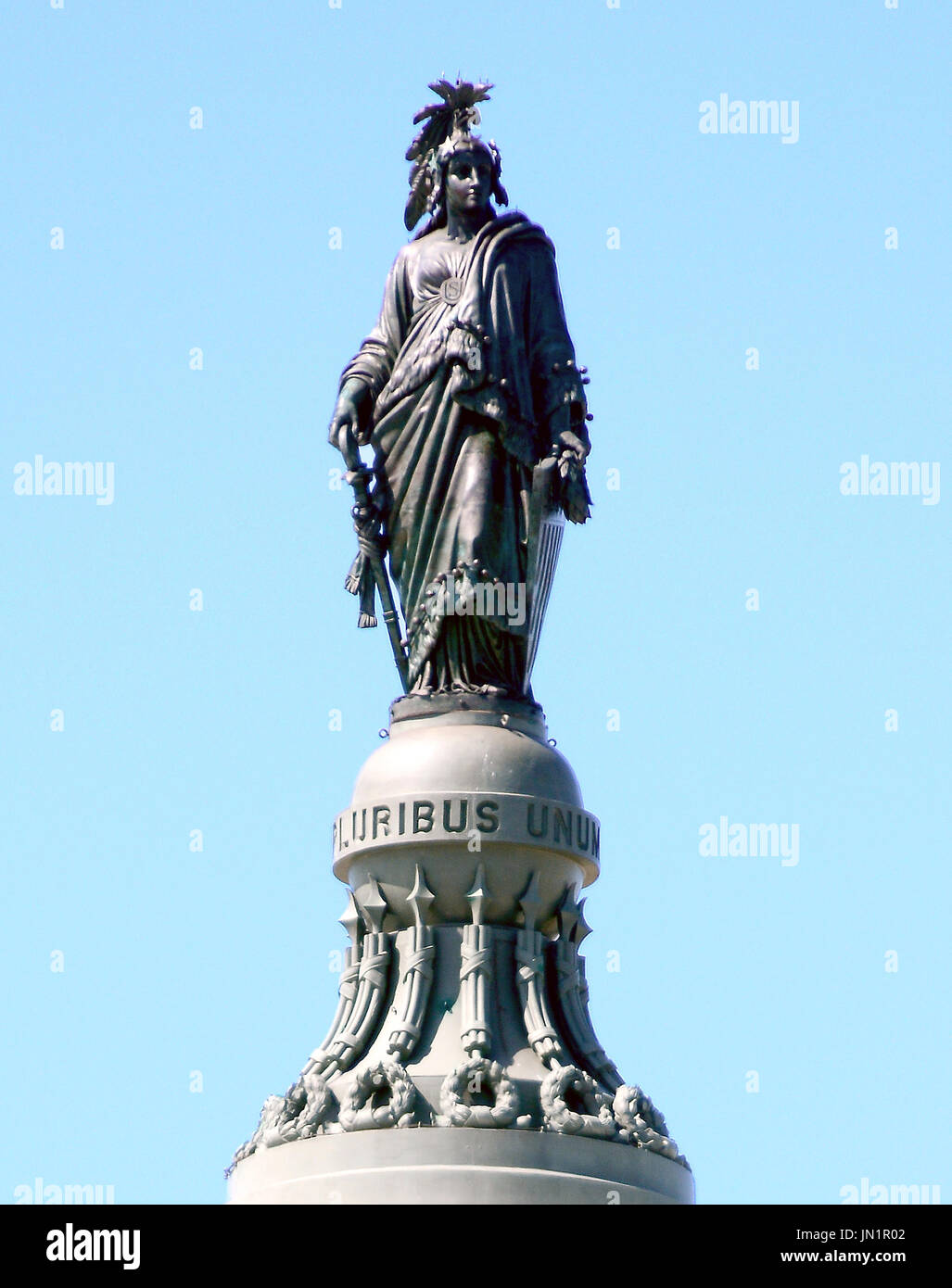 The Statue of Freedom stands on a pedestal at the top of the dome of ...