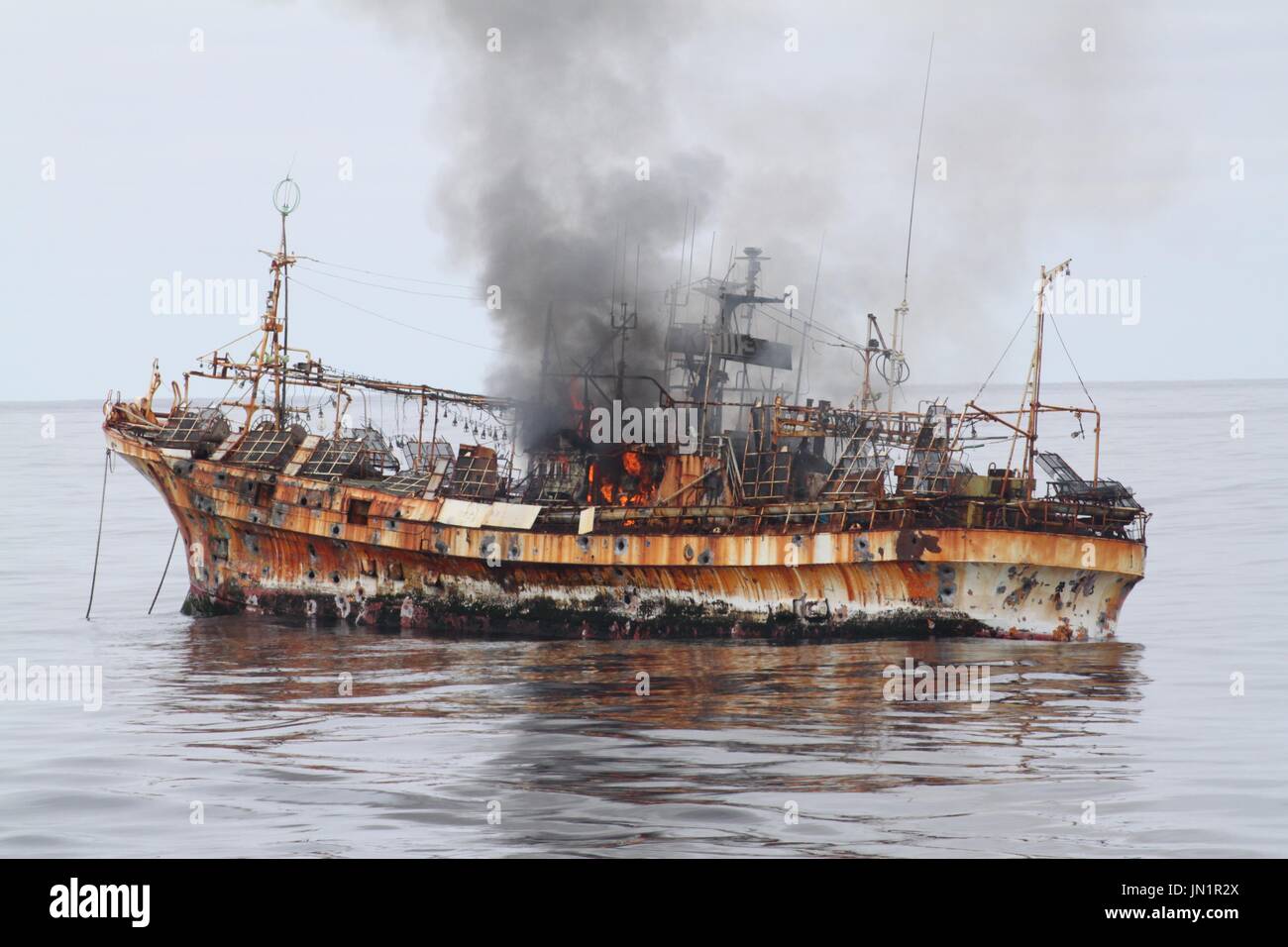 The Japanese fishing vessel, Ryou-Un Maru, shows significant signs of ...