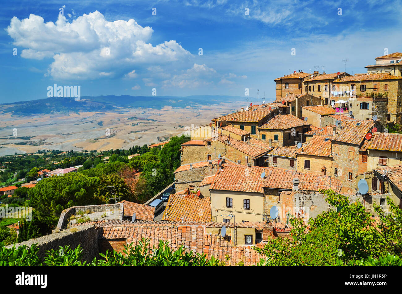view on historic buildings of Volterra in Tuscany, Italy Stock Photo ...