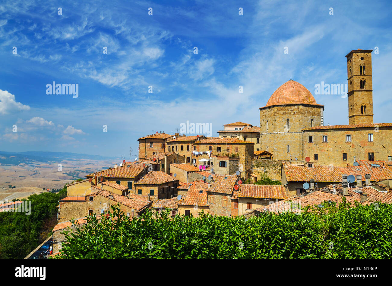 view on historic buildings of Volterra in Tuscany, Italy Stock Photo ...