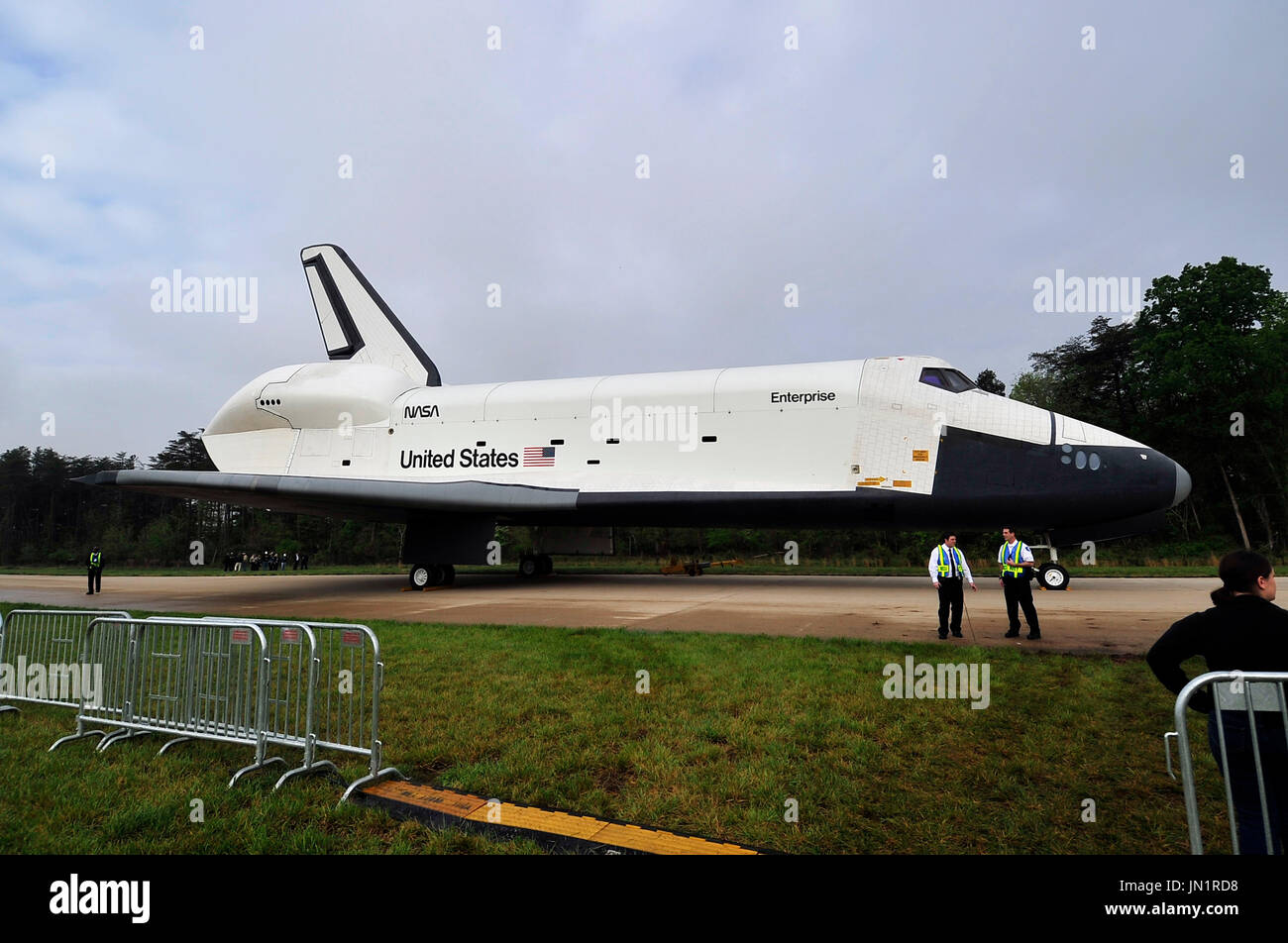 Space Shuttle Enterprise sits on the tarmac at the Smithsonian Institution's Steven F. Udvar ...