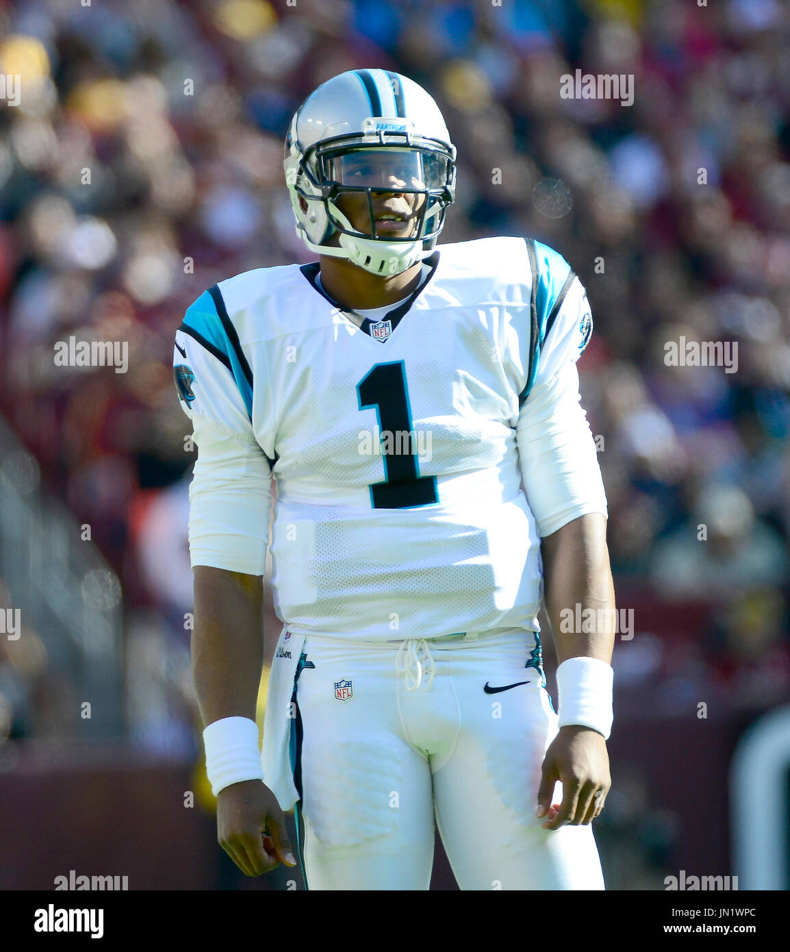 Carolina Panthers quarterback Cam Newton (1) waits for the play to come ...