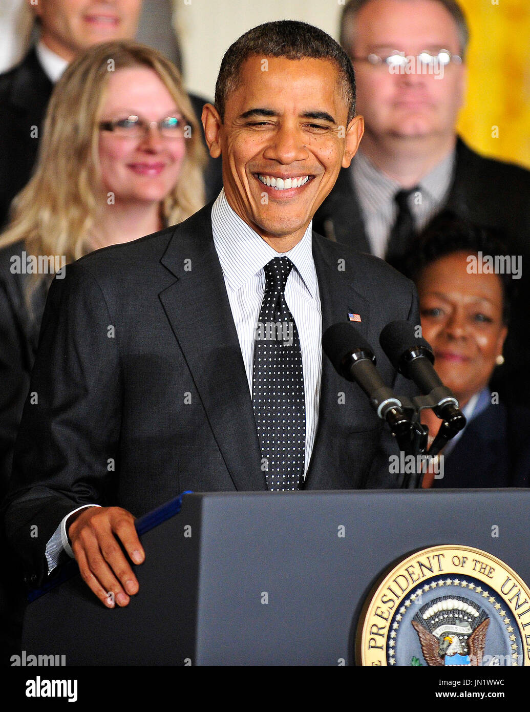 United States President Barack Obama makes a statement in the East Room ...