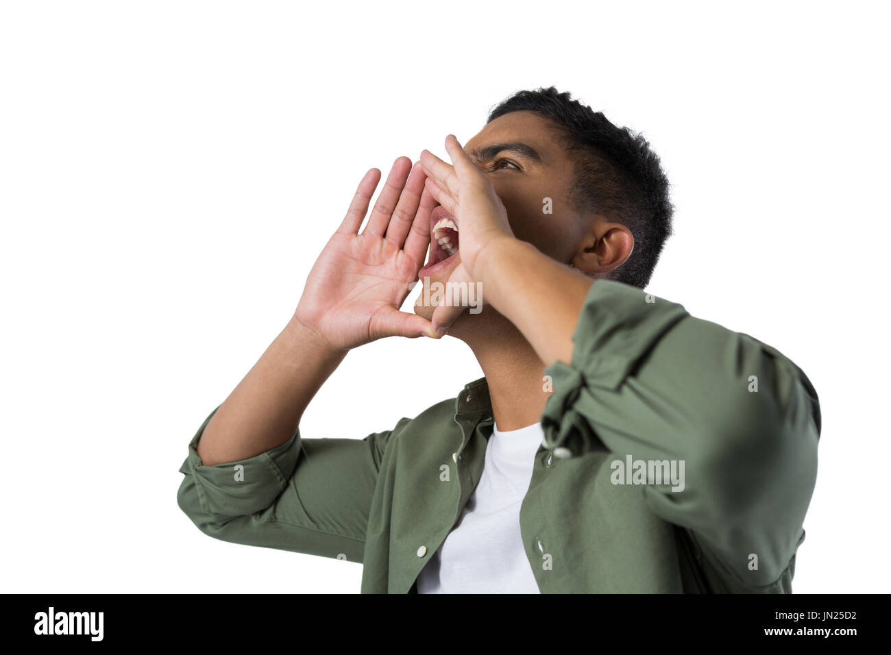 Handsome casual man screaming hand hi-res stock photography and images ...