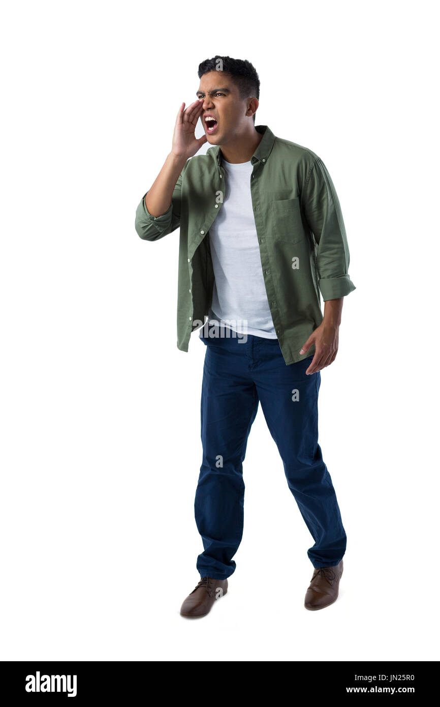 Handsome casual man screaming hand hi-res stock photography and images ...