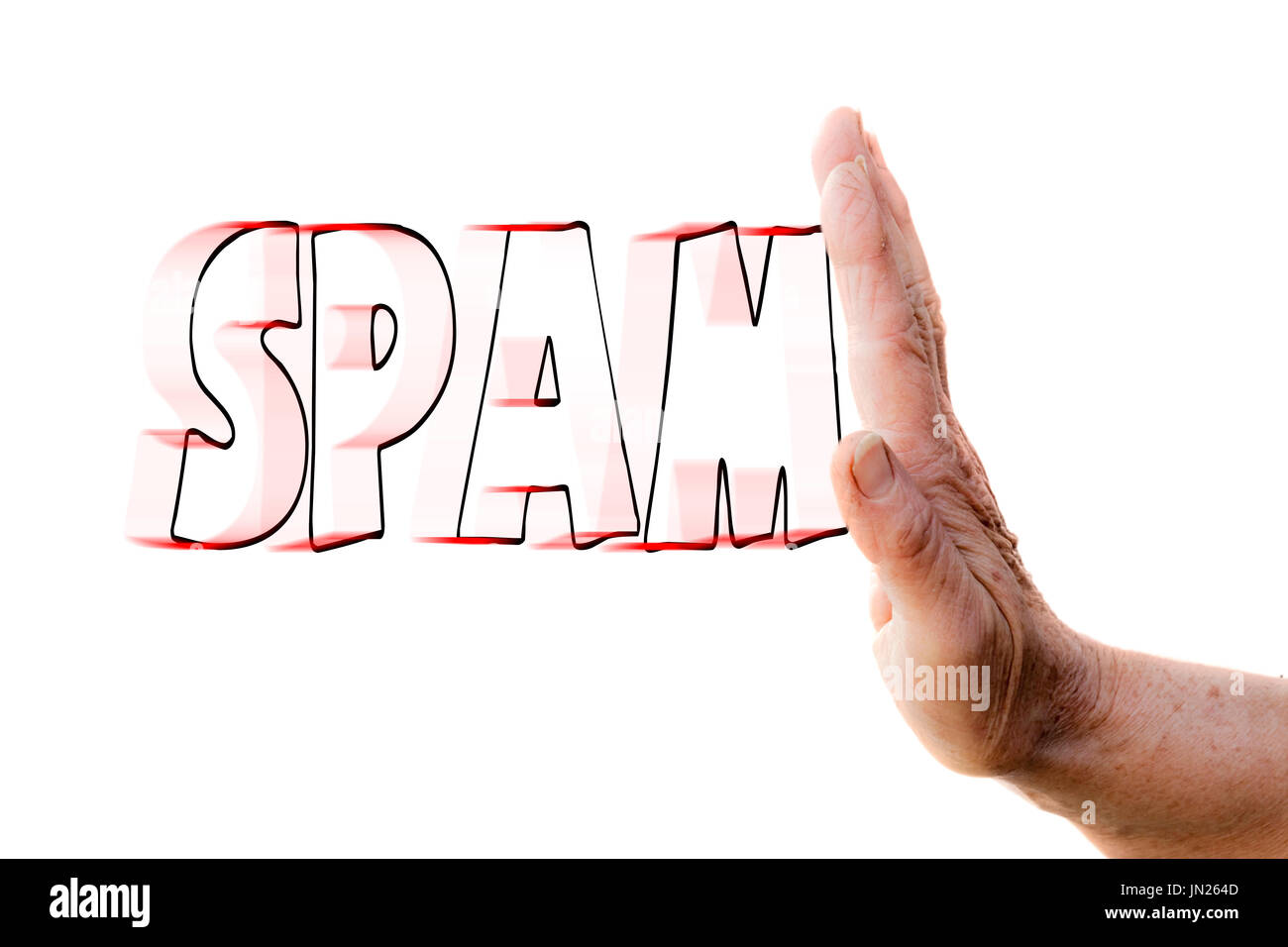 Hand of a woman stopping spam Stock Photo - Alamy