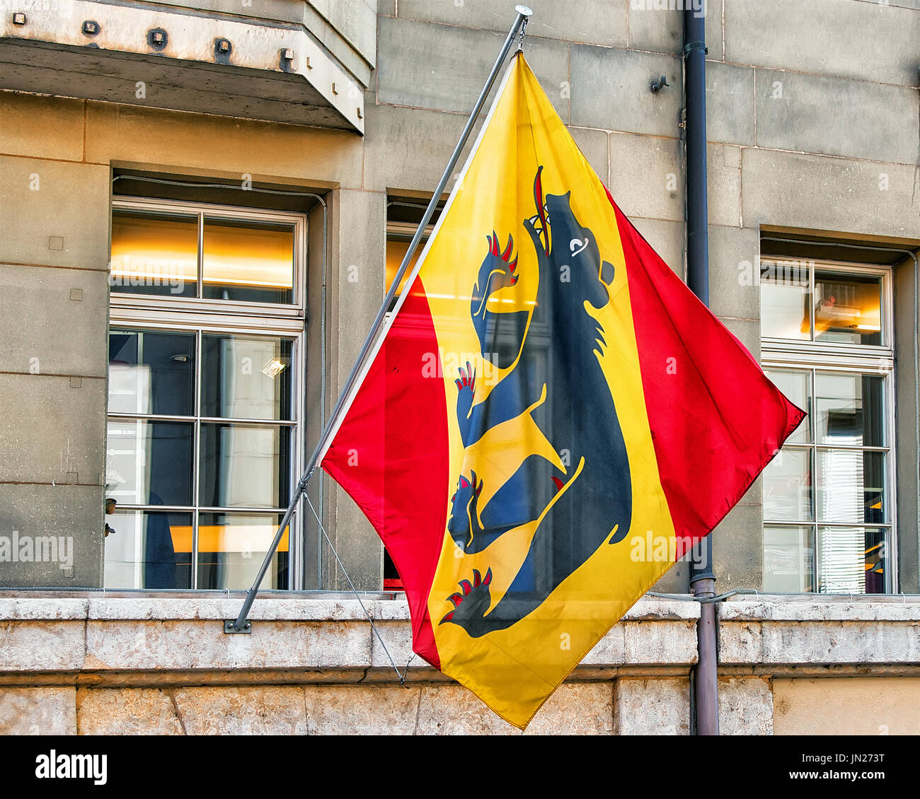 Flag of canton Bern in the building on Kramgasse street in Bern ...