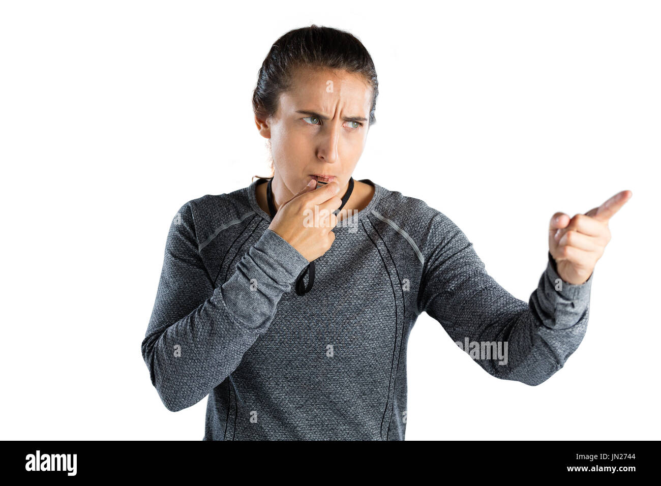 Woman whistling finger hi-res stock photography and images - Alamy