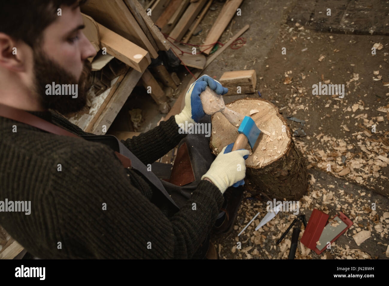 Carpenter making wooden spoon hi-res stock photography and images - Alamy