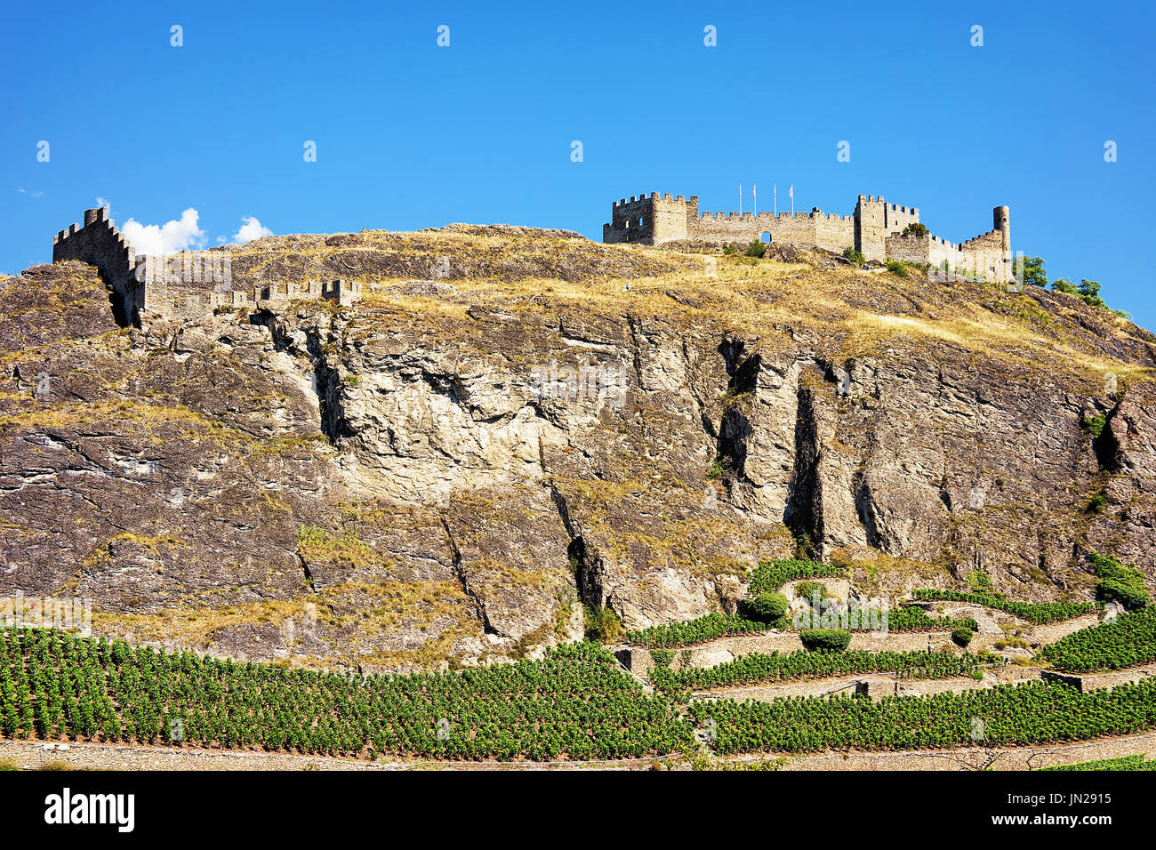Tourbillon castle with landscape in Sion, capital of Canton Valais ...