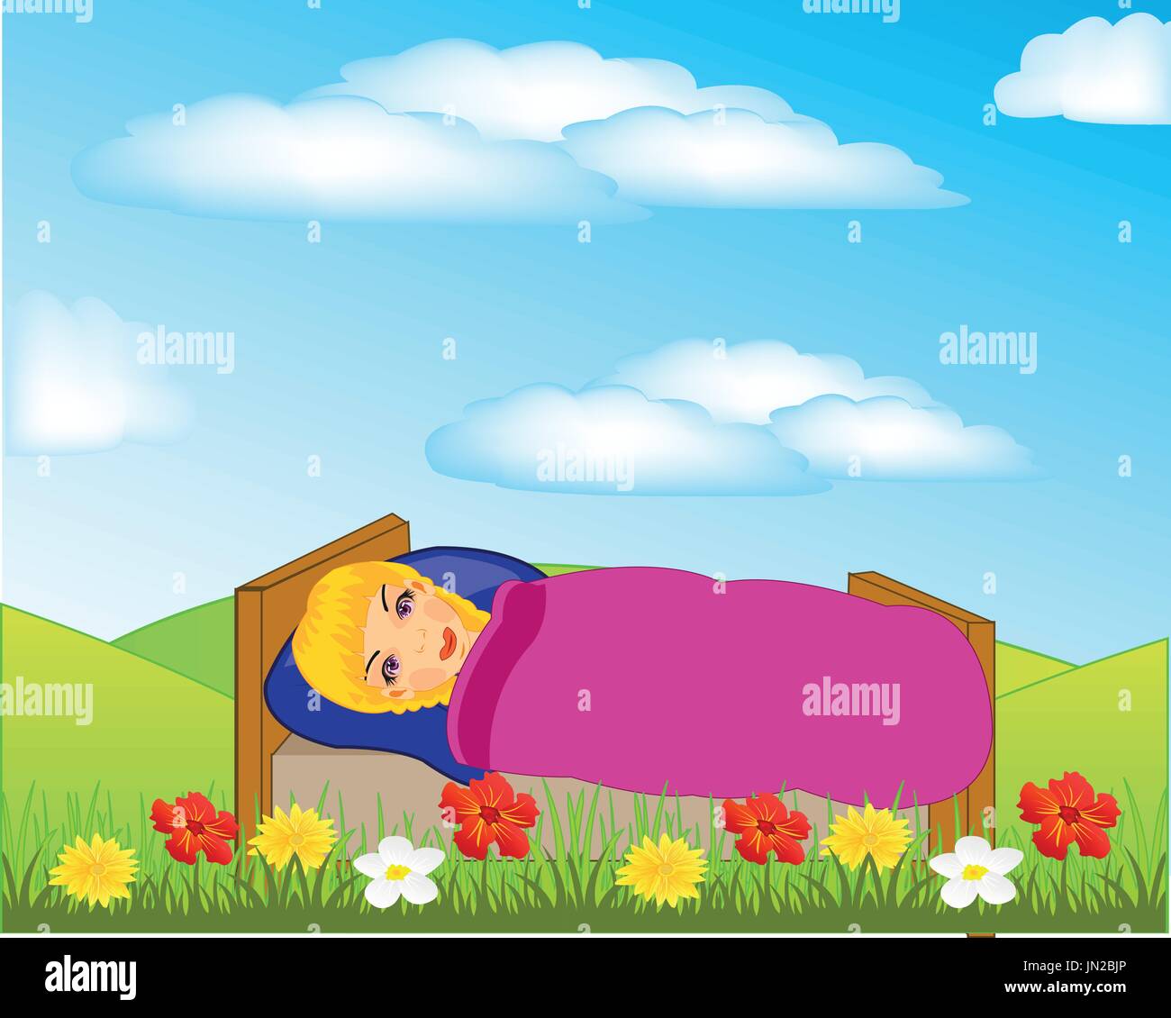 Beautiful girl on bed Stock Vector Images - Alamy