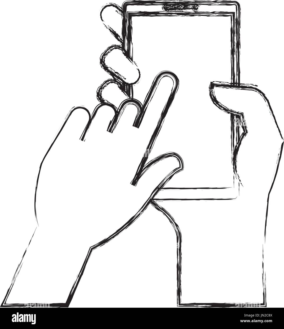 hand user with smartphone device isolated icon vector illustration ...