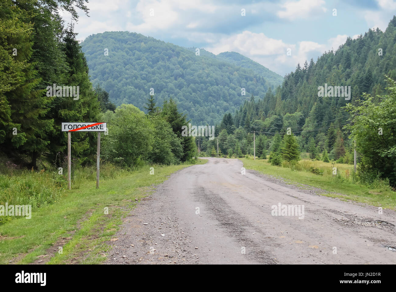 Country road between small settlements in the Carpathians, Ukraine ...