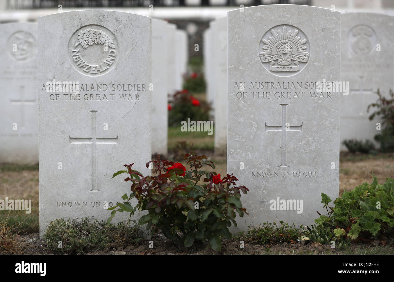 The grave stones of an unknown Australian and and unknown New Zealand ...